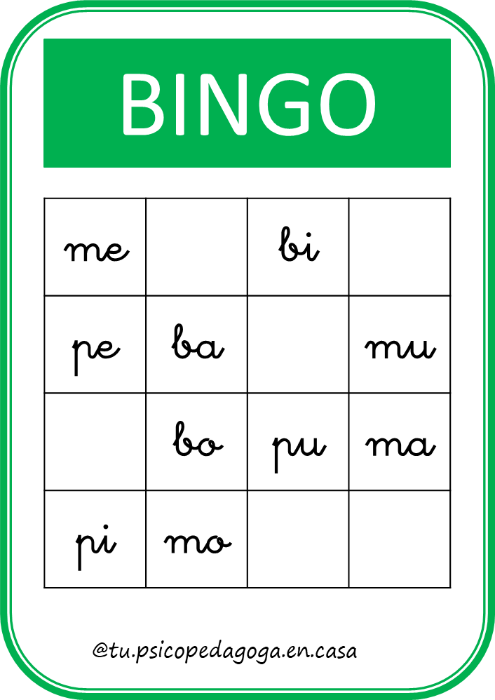 Tu Psicopedagoga en Casa: Bingo de silabas