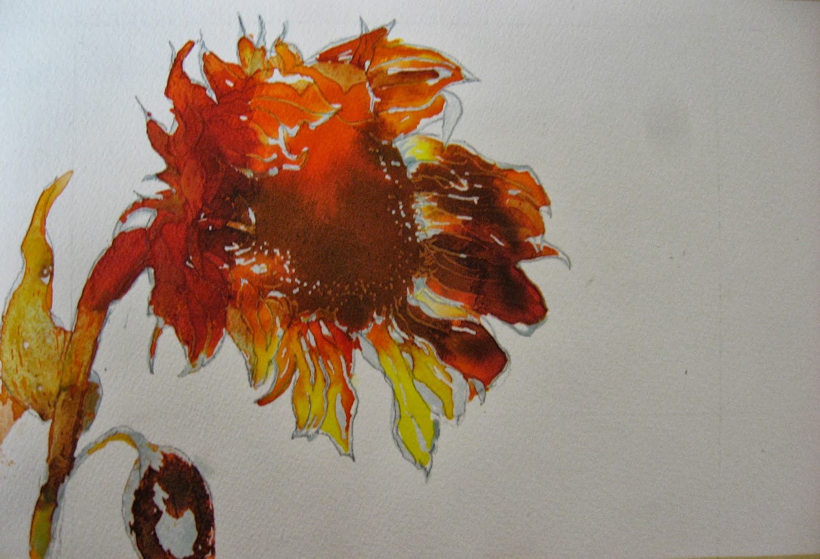 Marilyn's Art Blog: Sunflower Poured Ink and Watercolor
