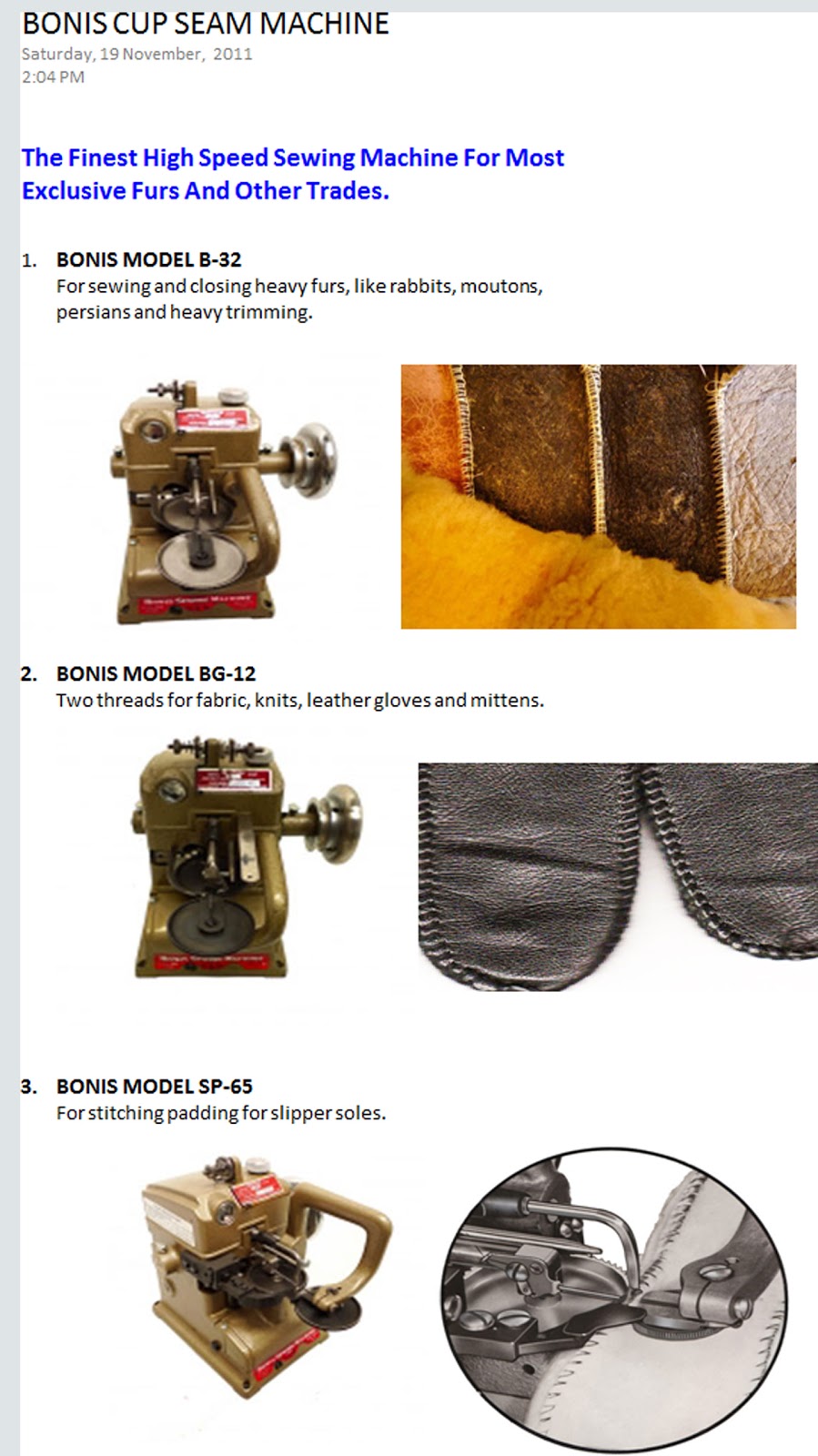 Sewing Machine: BONIS CUP SEAM MACHINE