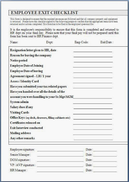 Employee Exit Checklist Form