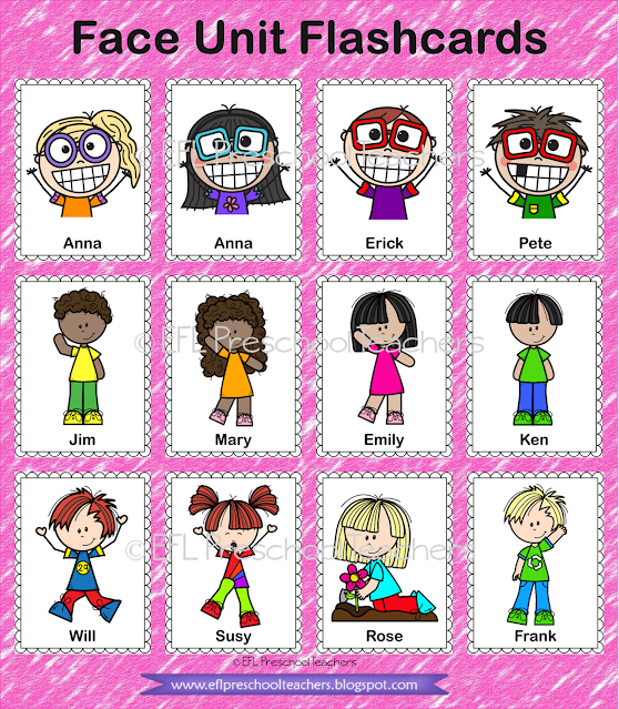ESL/EFL Preschool Teachers: Face Theme Flashcards for Kindergarten EFL