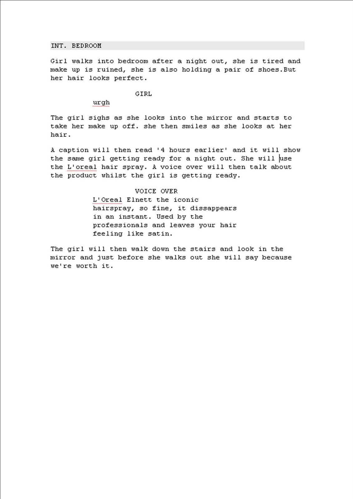 L'Oreal Advertising Project: L'oreal Advert 2 Script SM