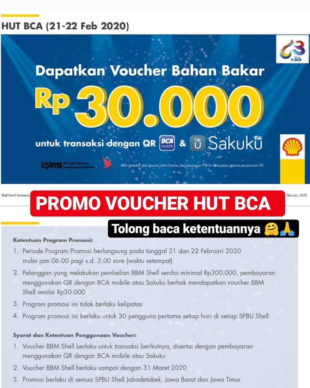 Shell Promo Hut BCA 63 Dapatkan Voucher Bahan Bakar Rp.30.000 Transaksi ...