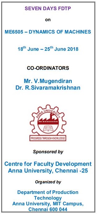 Dynamics of Machines - FDTP - Anna University, MIT Campus ...