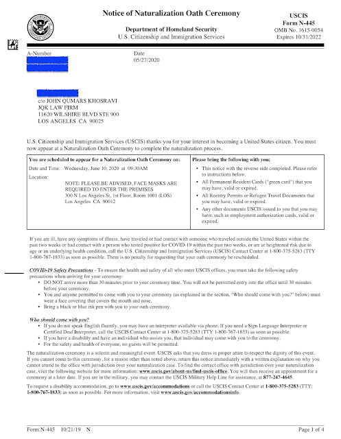 JQKLaw.com Blog: 1st Natz Citizenship Oath Ceremony Notice Since Covid ...