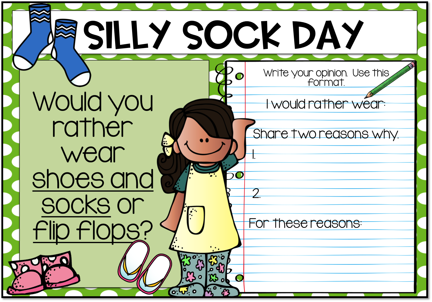 1st Grade Hip Hip Hooray!: Silly Sock Day!...Paper Pencil or Distance ...