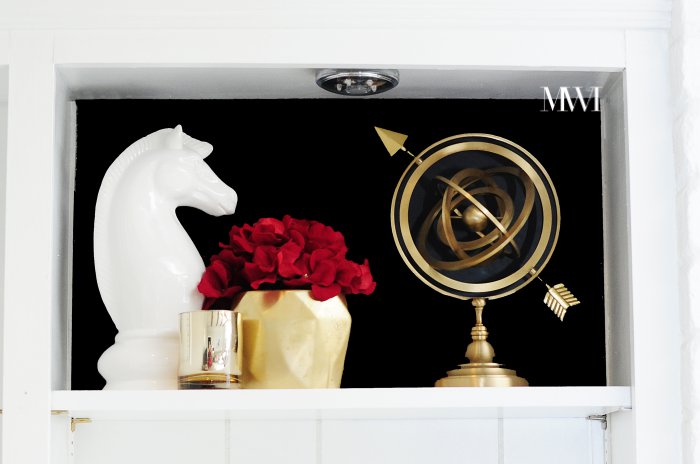 DIY Black Backed Bookcase Using Contact Paper - MONICA BENAVIDEZ