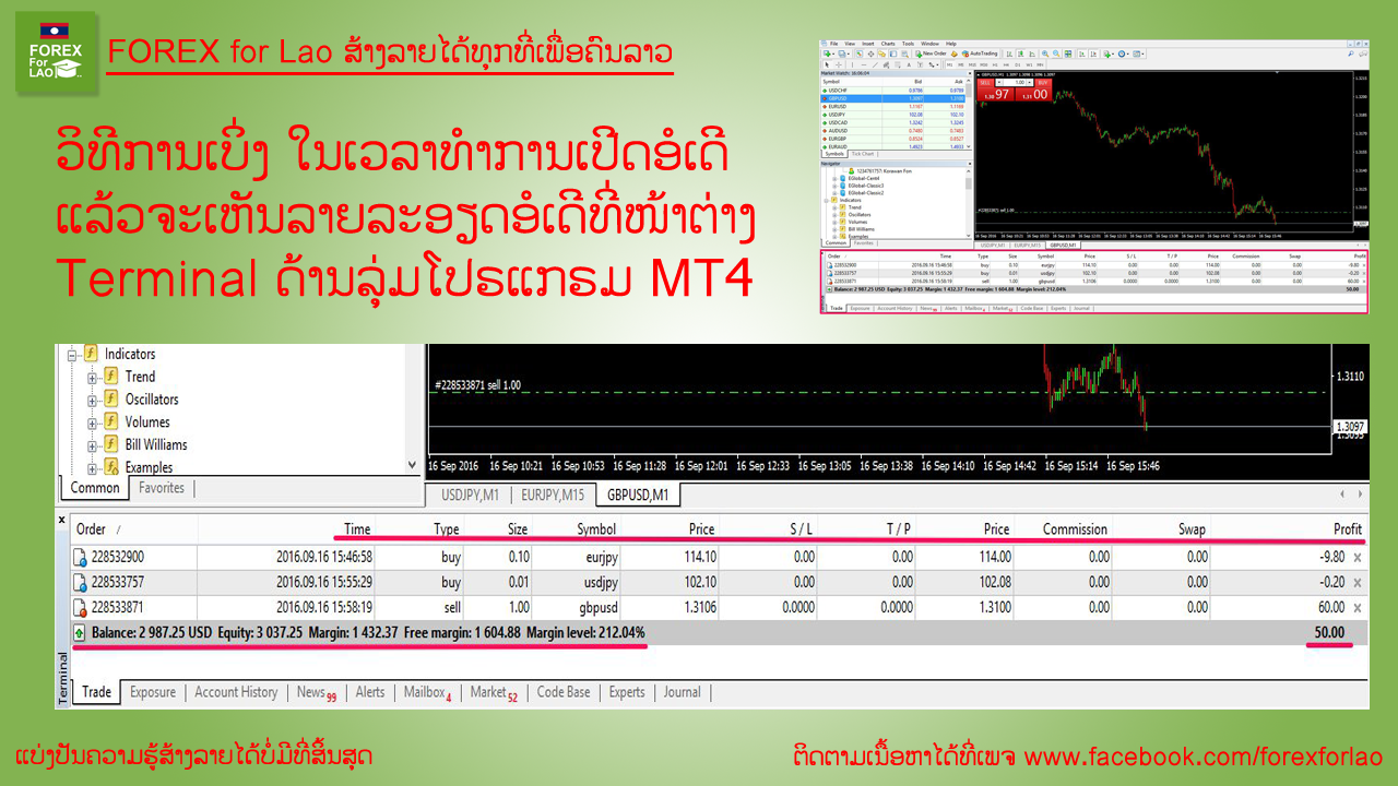 ວິທີການເບິ່ງ Terminal ດ້ານລຸ່ມໂປຣແກຣມ MT4