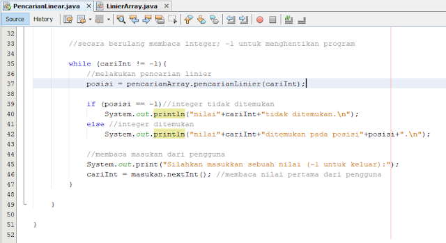 #JAVA : Program Algoritma Pencarian (Searching) Linear Dengan Data Random