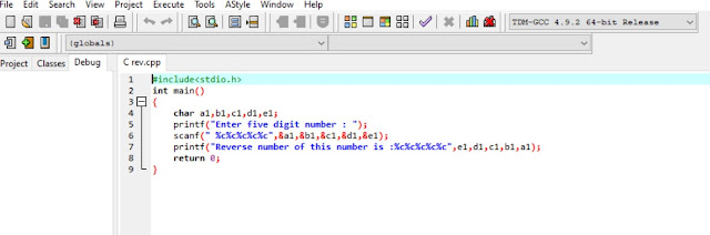 Five Digit Number Input Through Keyboard Using C Program To Reverse The Number