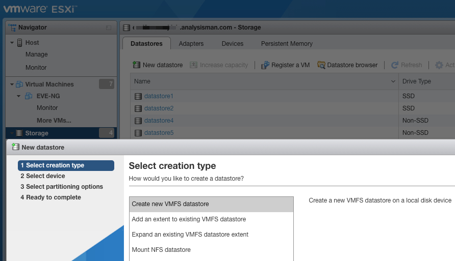 Vmware How To Create Vmfs Datastore In Esxi 7 0 With A New Hard Disk