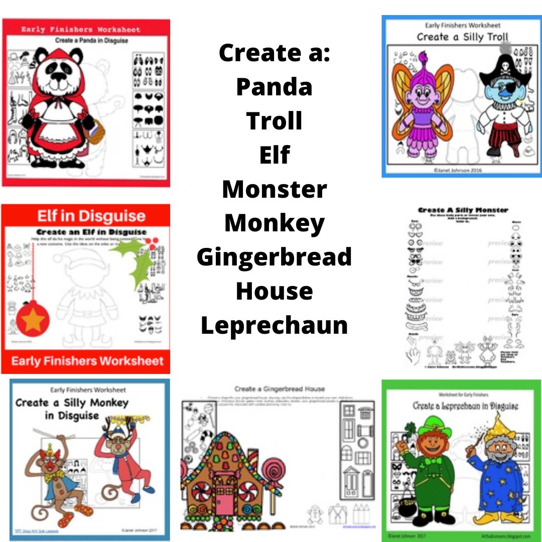 Art Sub Lessons: Early Finishers Worksheets and Art Subs Lessons