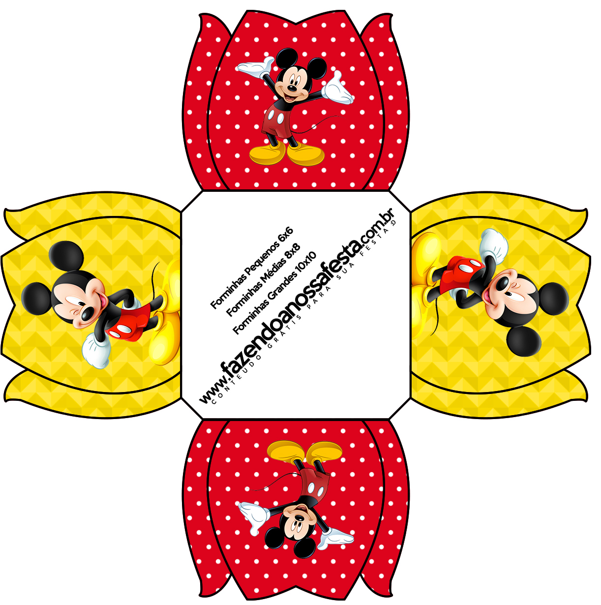 Mickey in Yellow, Zigzag and Red Background: Free Printable Boxes. - Oh ...