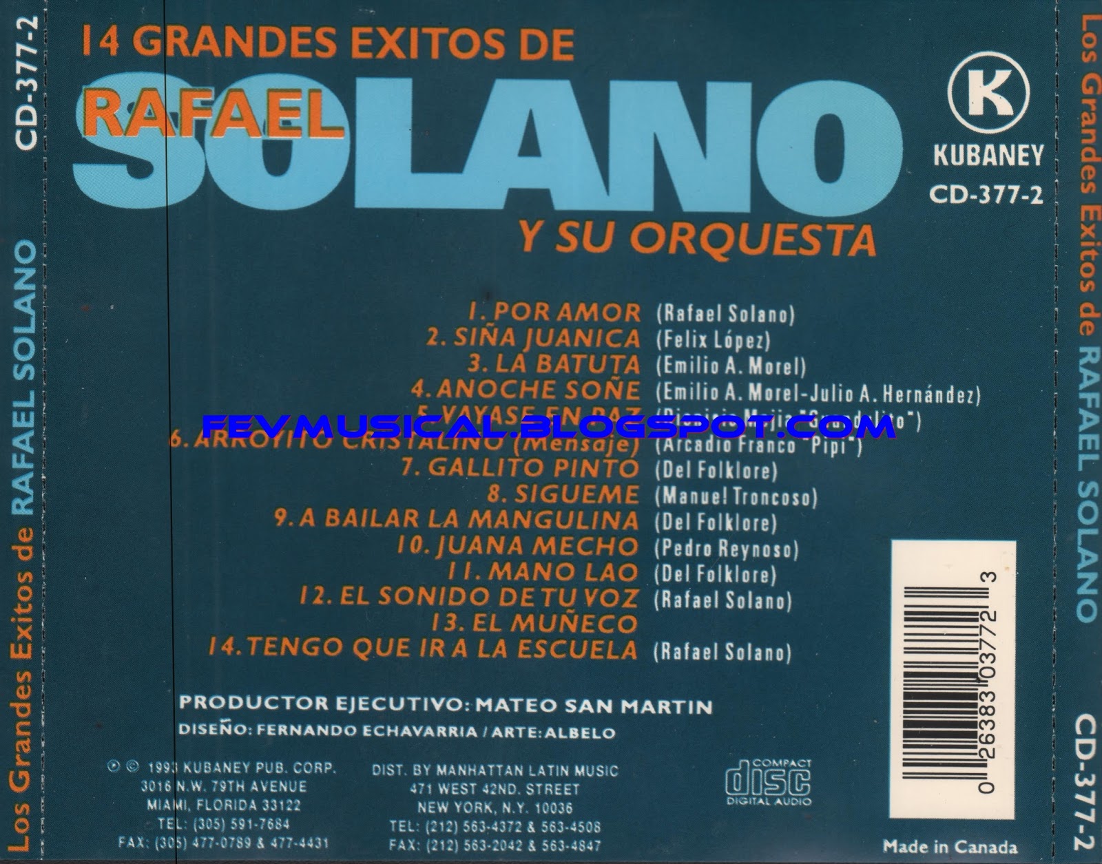 FEV MUSICAL: 1993 - Rafael Solano y Su Orquesta - 14 Grandes Exitos ...