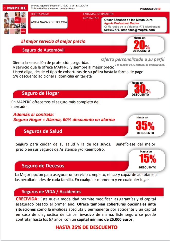 AMPA Navas de Tolosa Paracuellos: PRODUCTOS Y DESCUENTOS CON MAPFRE