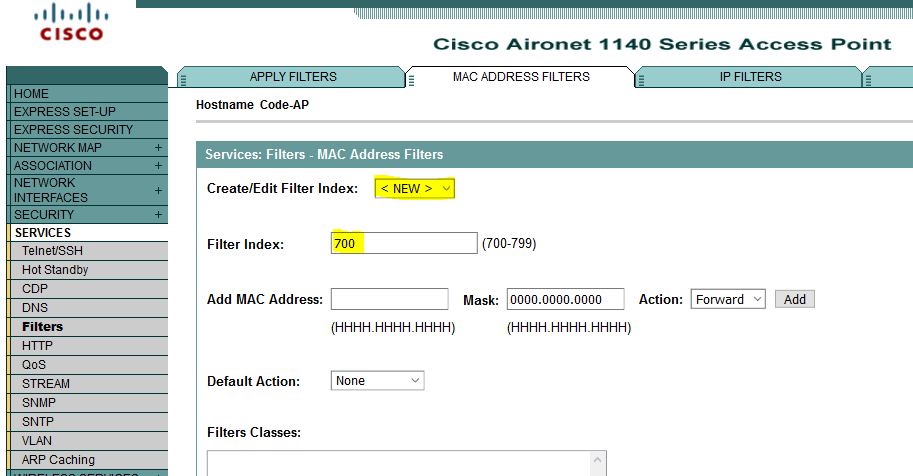 Cisco access point mac address filtering