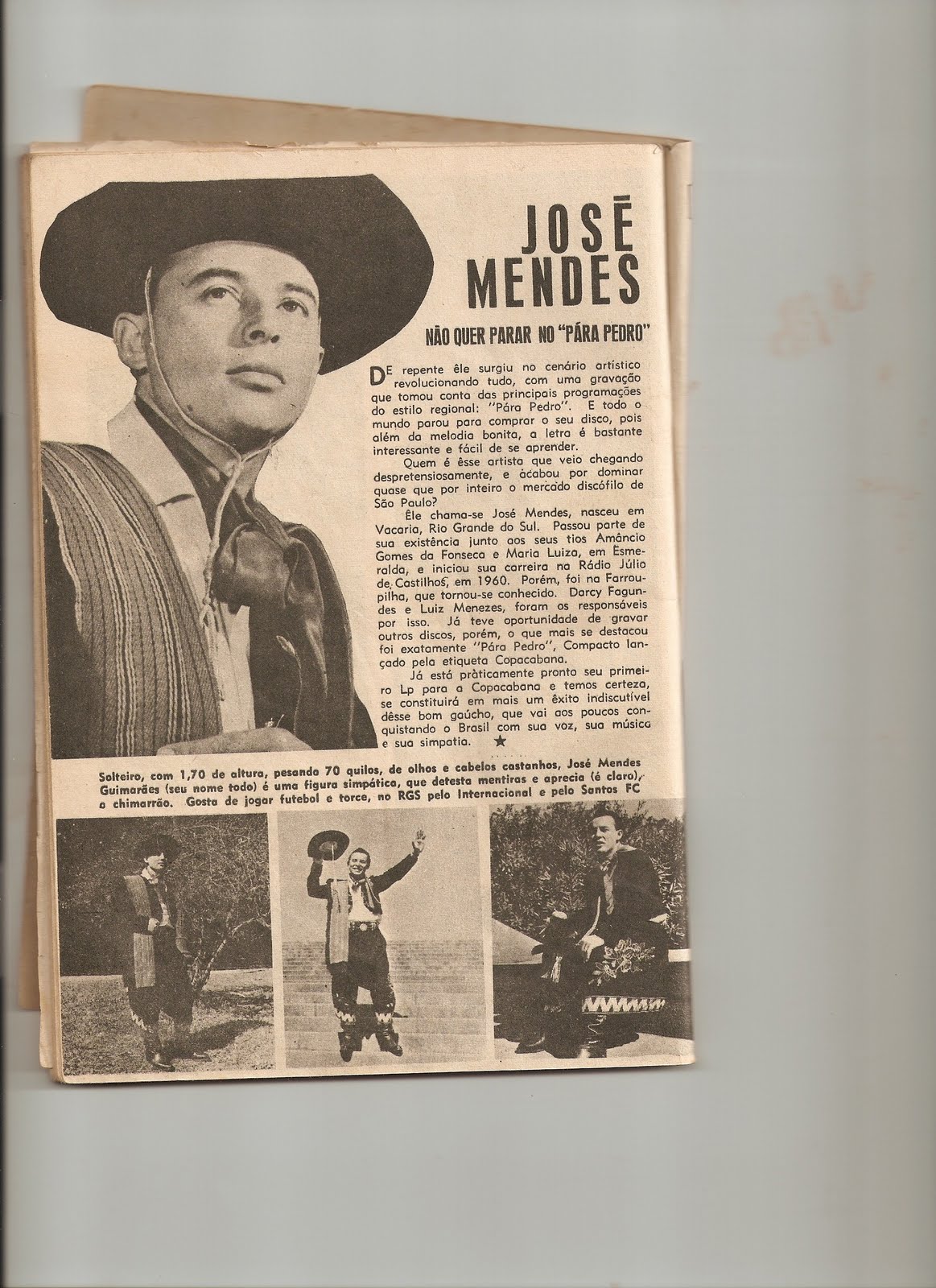 TV PIRATINI CANAL 5 RS MEMÓRIAS: O cantor gaúcho José Mendes, frente a ...