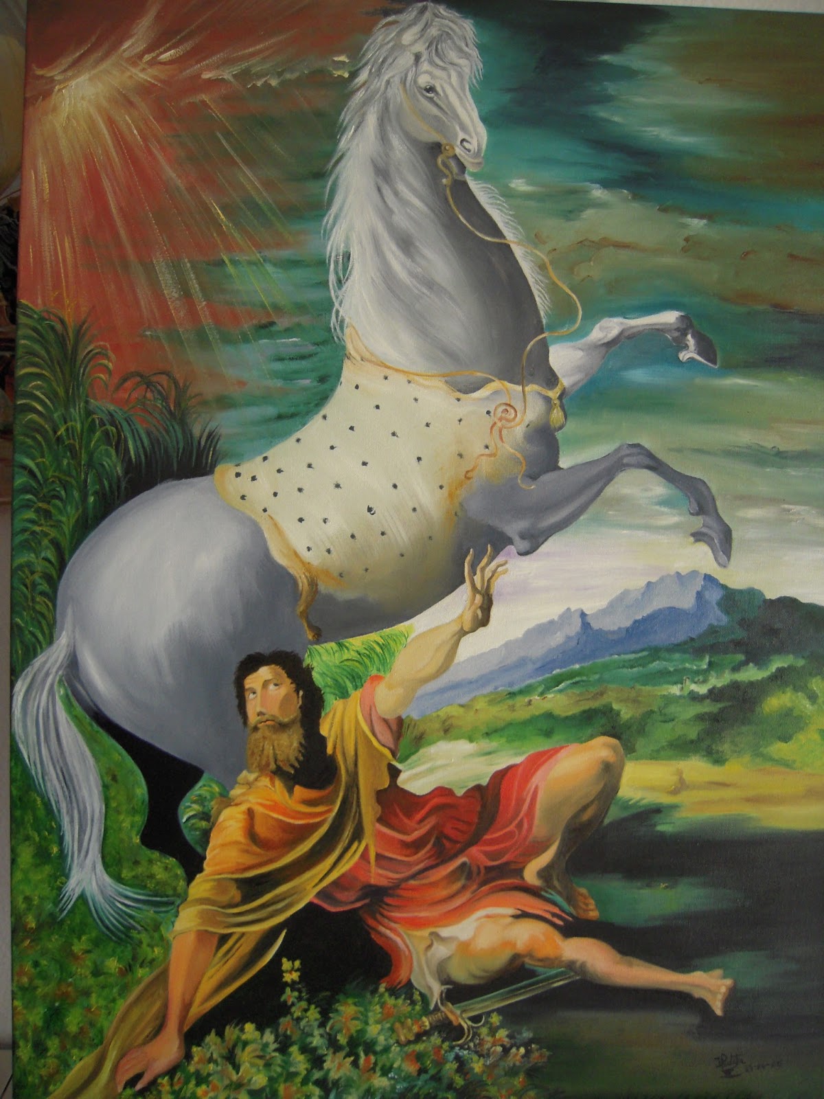 DIONISO PORTELA : PINTURA OLEO CAIDA DEL CABALLO DE SAN PABLO