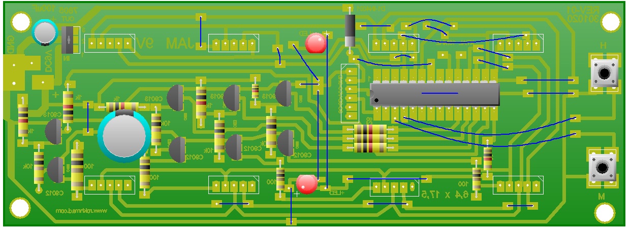 DIY dan design PCB jam digital besar, dengan 7 segmen, 9Volt, ukuran 1 ...