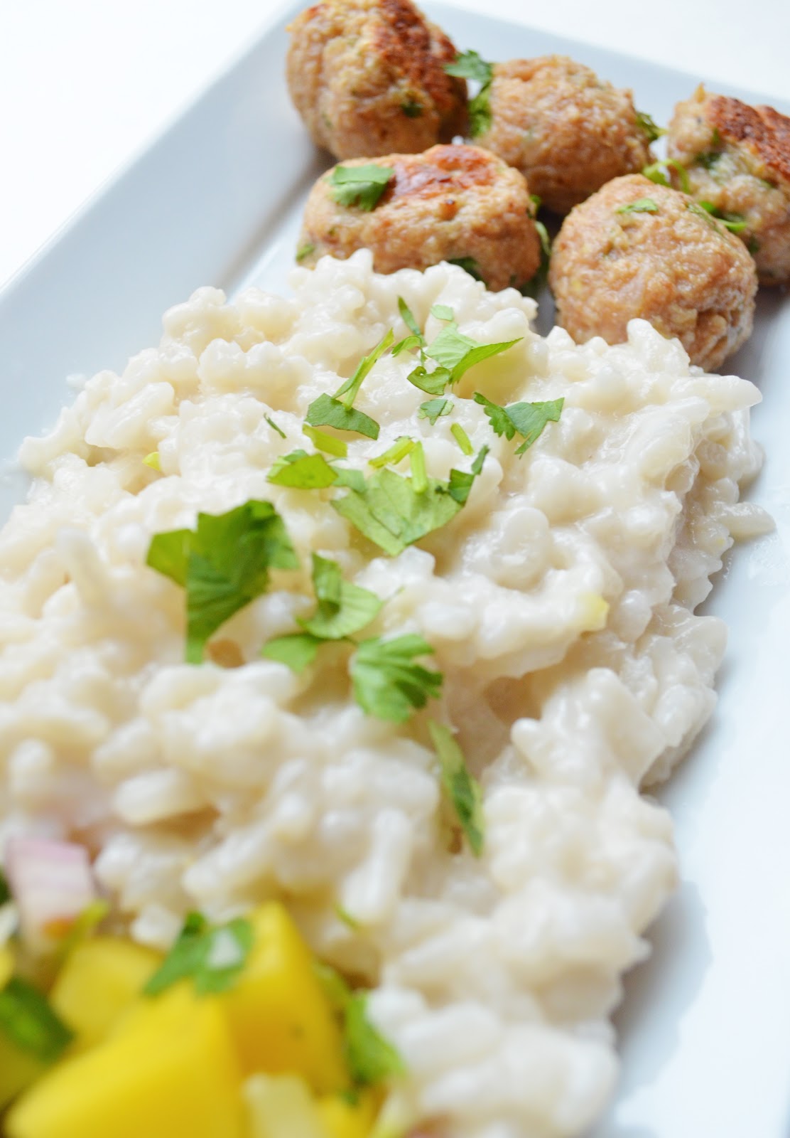iron stef: coconut risotto with lemongrass ginger chicken balls