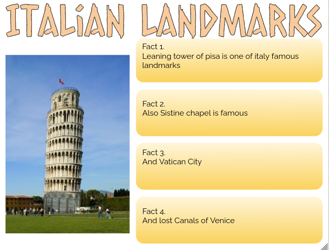Latiana @ Pt England School: Italy Landmarks Facts