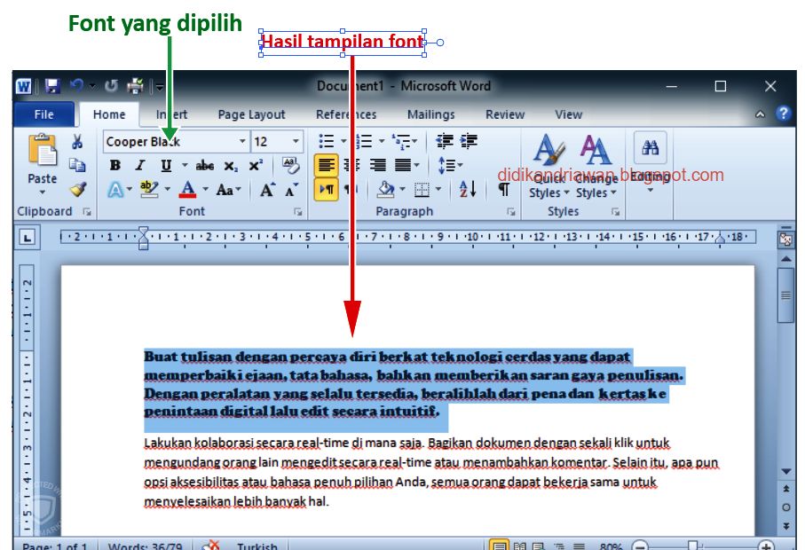 Cara Mengatur Jenis Teks Tulisan dan Ukuran Tulisan di Microsoft Word 2010