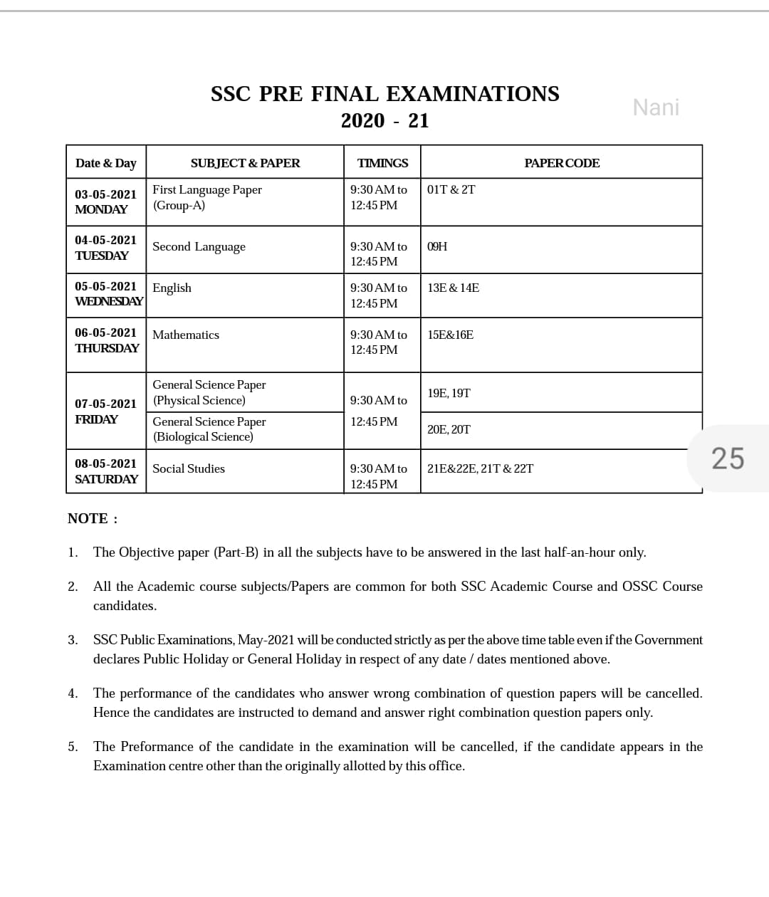 Telangana SSC/10th Class Pre-Final Examinations 2021 Time Table - TS ...