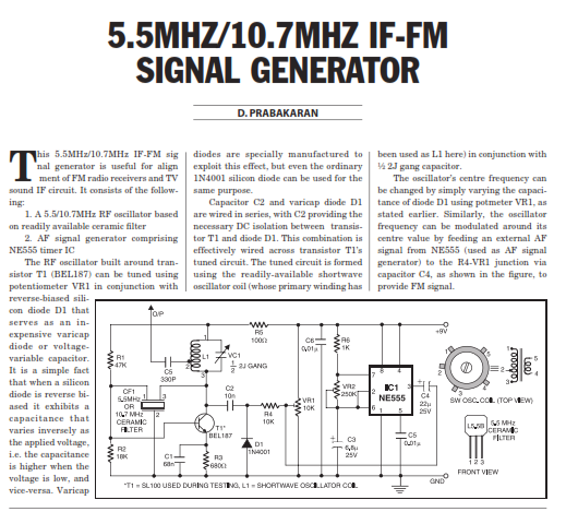 Hobby Electronics Circuits: 5.5MHZ/10.7MHZ IF-FM Signal Generator