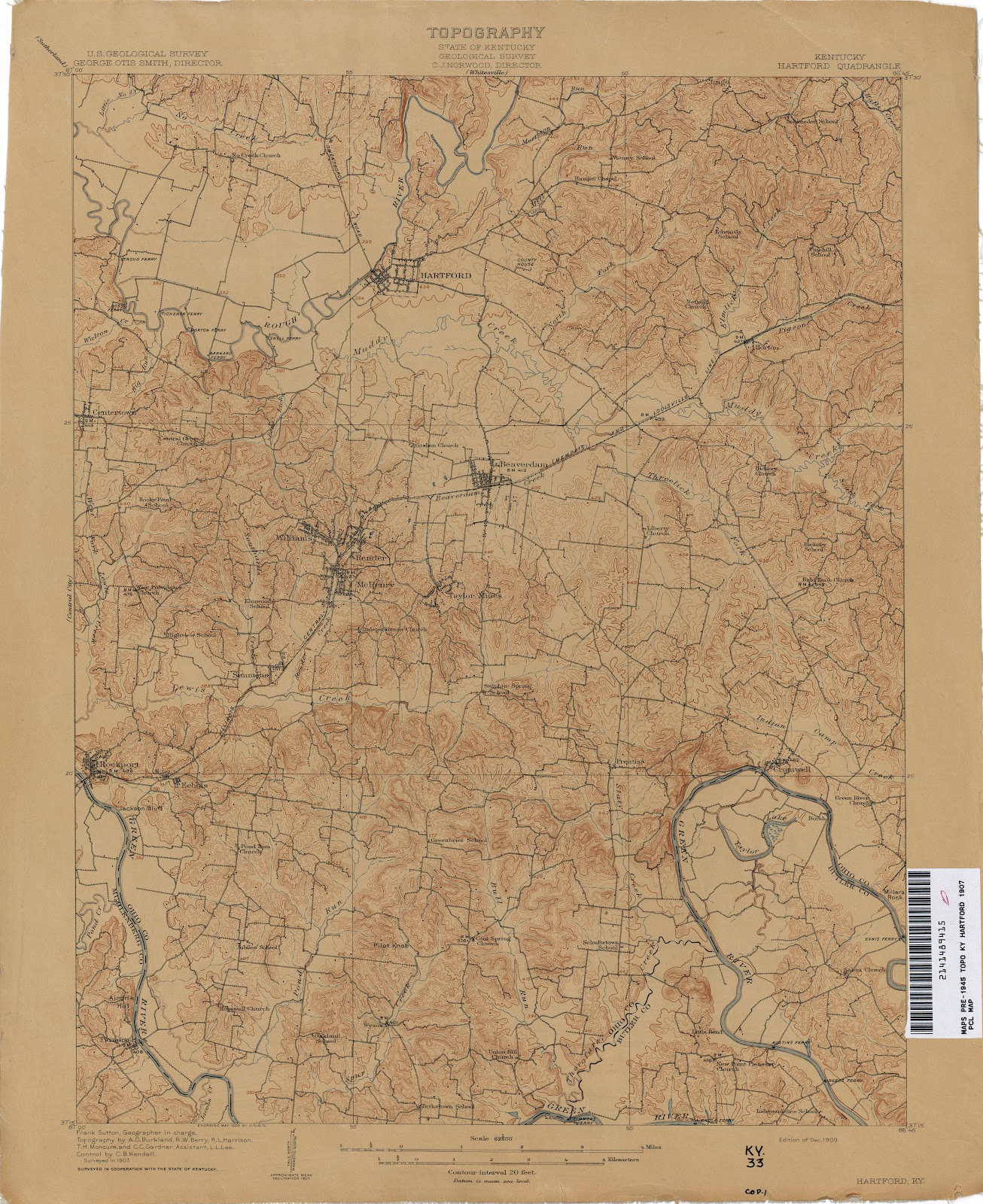 Maps of Ohio County, KY: 1907 Map - Hartford and general area