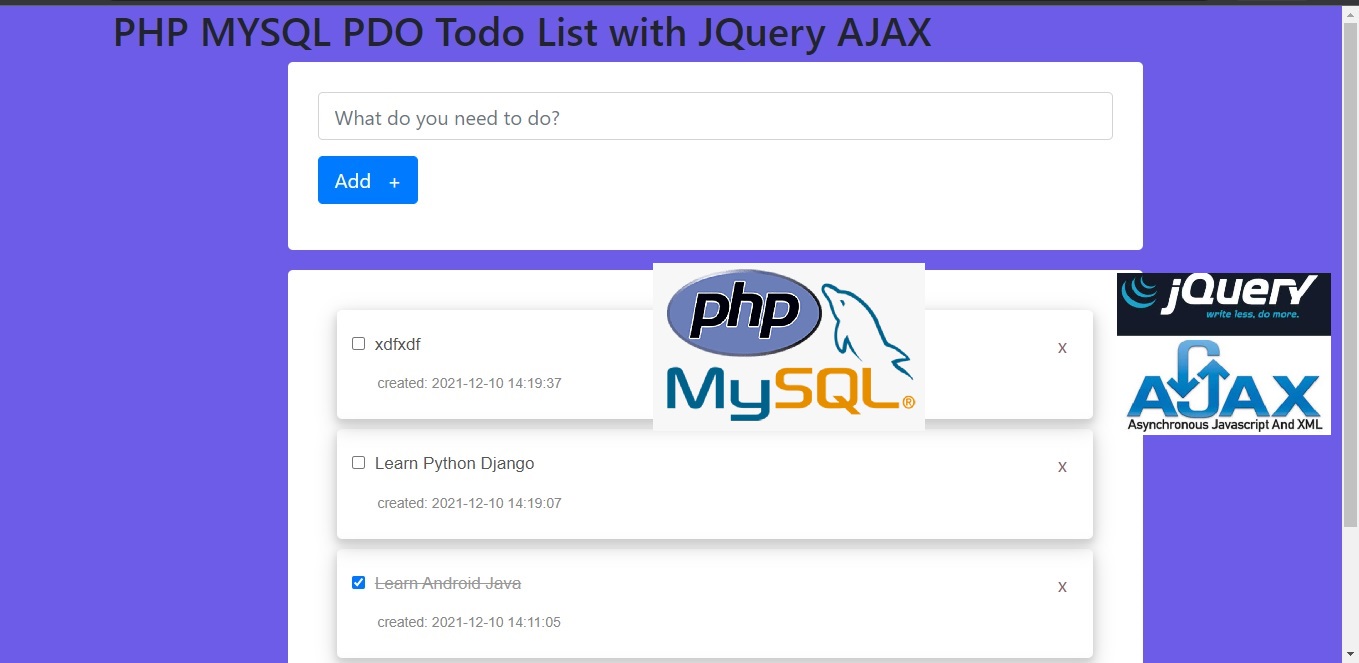 PHP MYSQL PDO Todo List with JQuery AJAX | Tutorial101