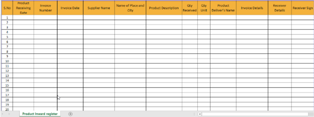 Product Inward Register