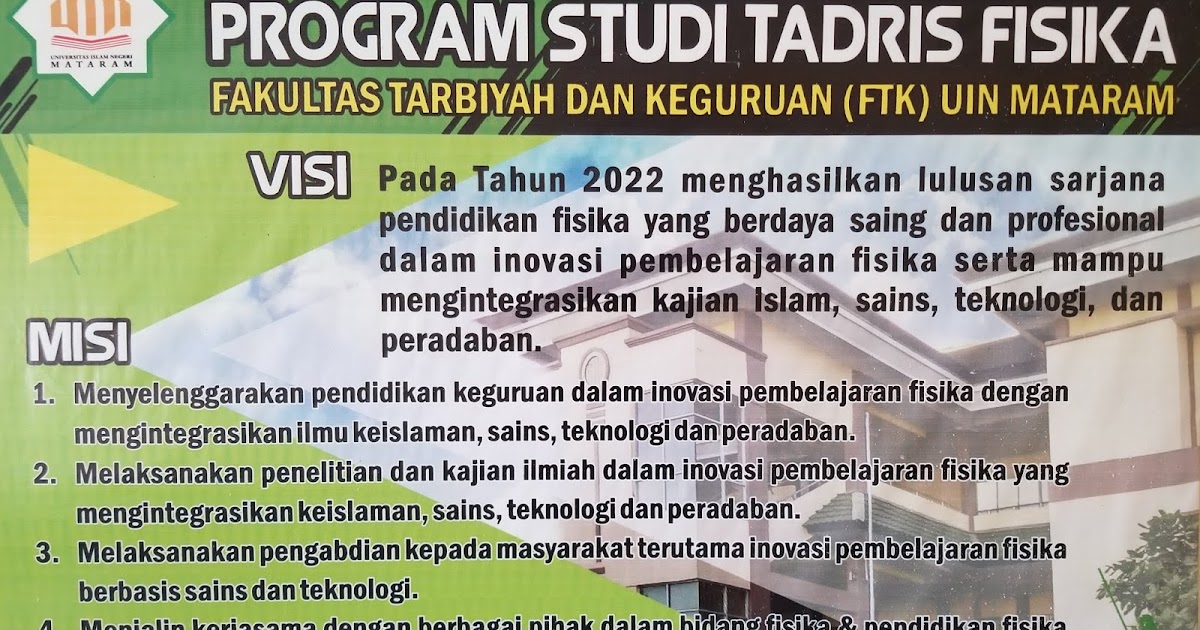 Prodi Tadris Fisika FTK UIN Mataram: Visi dan Misi