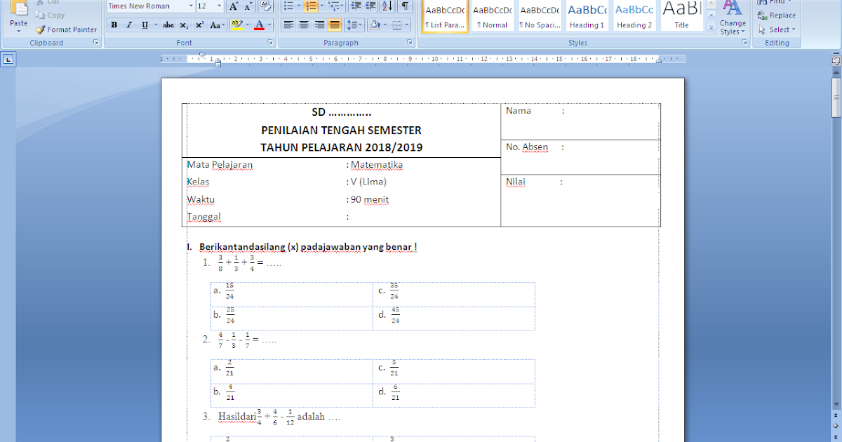 Soal uts matematika kelas 5 semester 1 kurikulum 2013 beserta kunci jawaban - antapedia.com