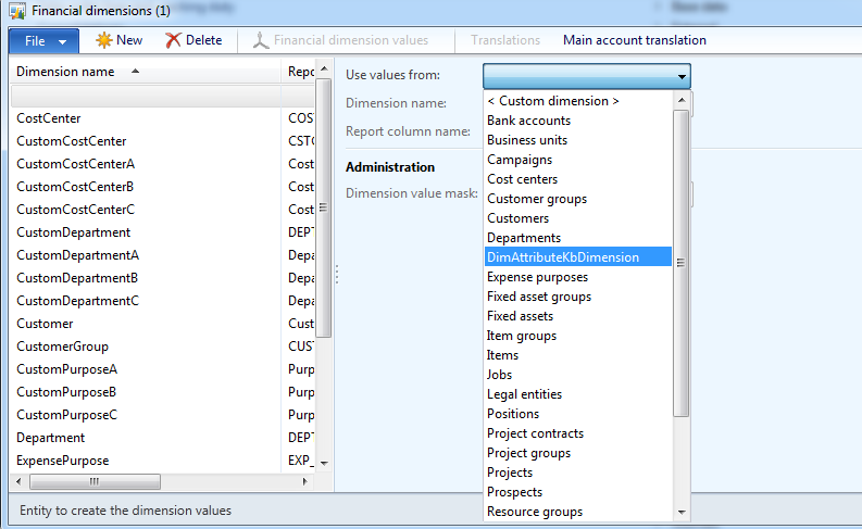MS Dynamics Axapta world: Dimension in Ax 2012