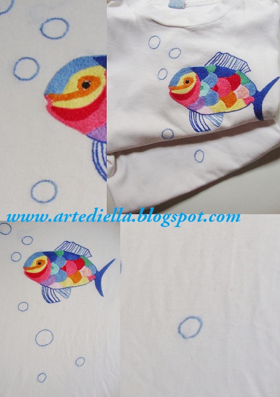 Le Fragole di Stoffa: Ricamo pesce a punto erba t-shirt