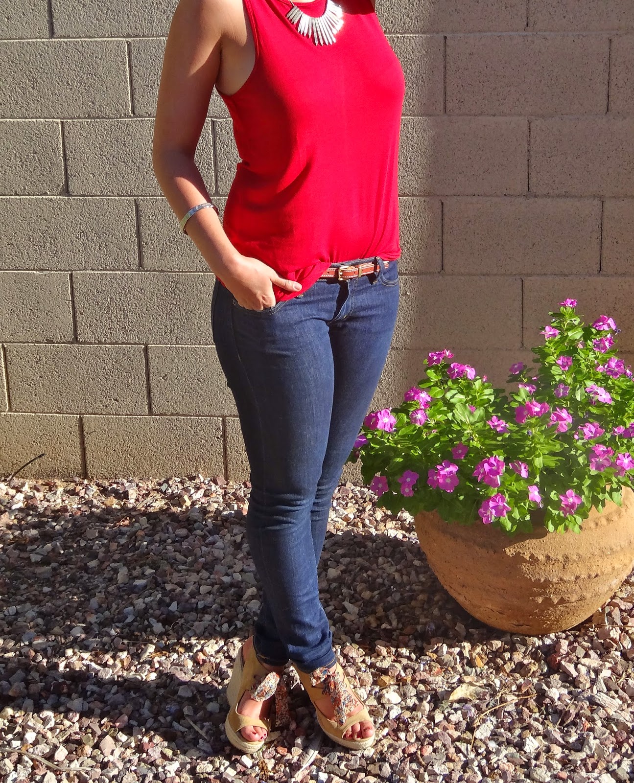 Lunavida Tanked Tank Top Denim Wedges