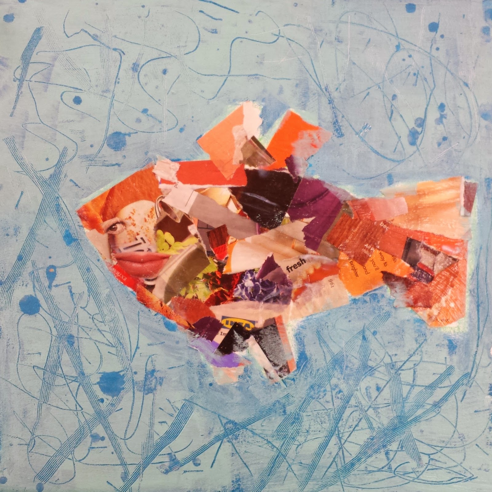 Angela Anderson Art Blog: Fish Collage Mixed Media Painting - Kids Art ...