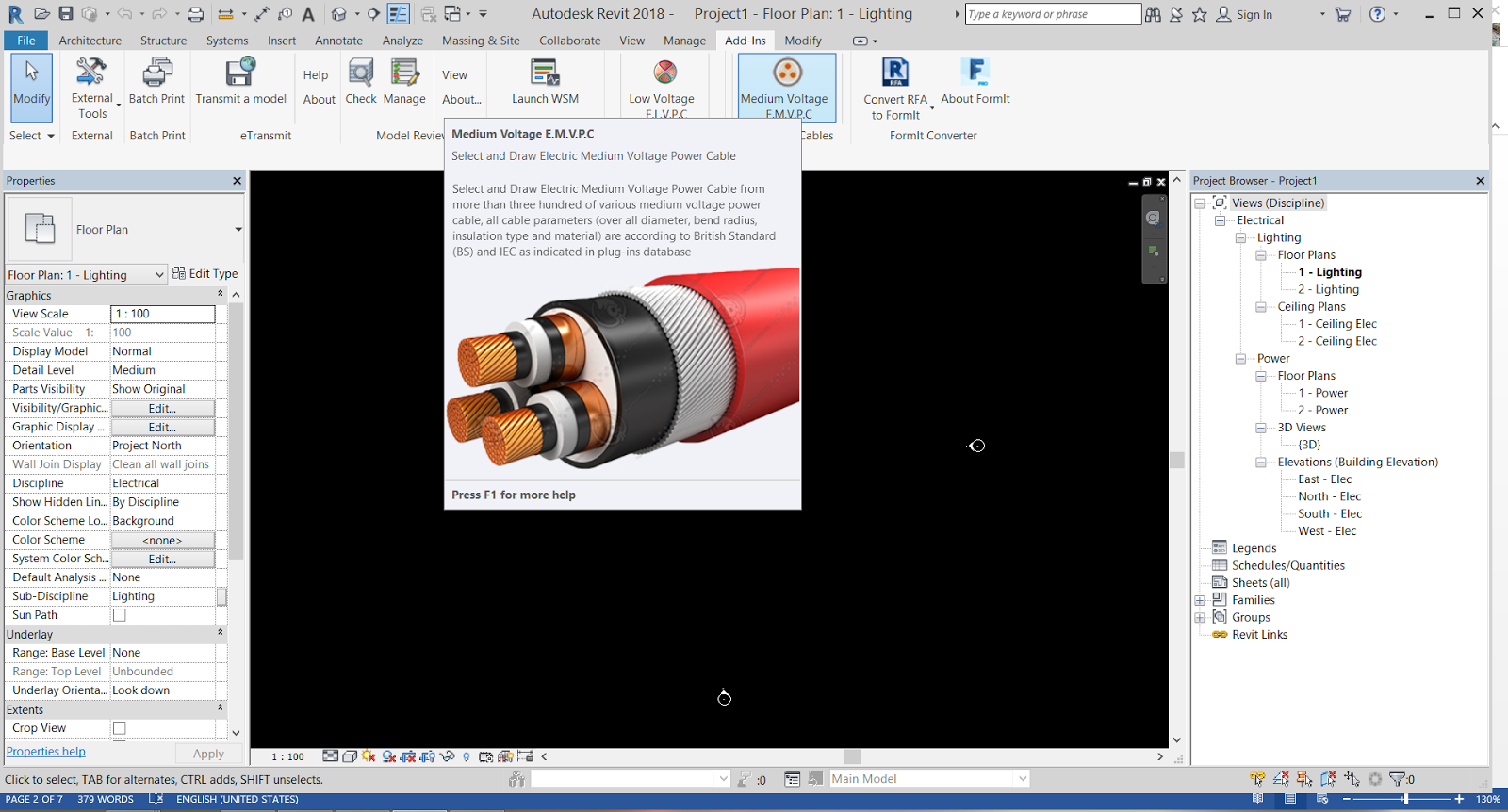 Revit Add-Ons: Electric Medium Voltage Power Cables EMVPC