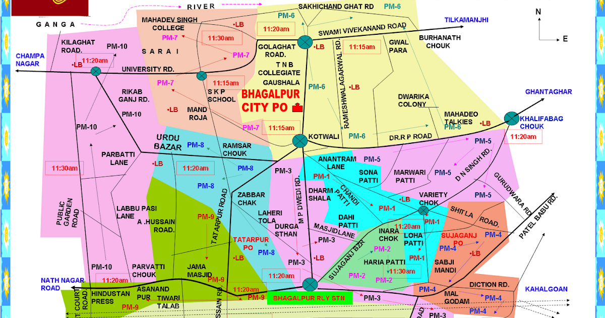 BHAGALPUR HEAD POST OFFICE: Beat Map of Bhagalput City SO-812002-