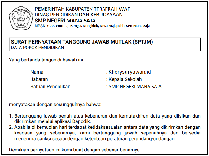 Cara Cetak dan Download SPTJM Terbaru di Dapodik 2024 - Kherysuryawan.id