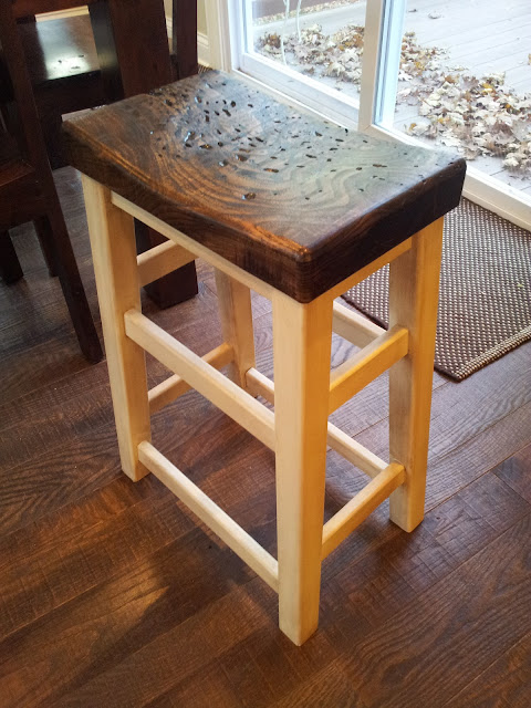 Chad's Workshop: Rustic, ant hole bar stool.
