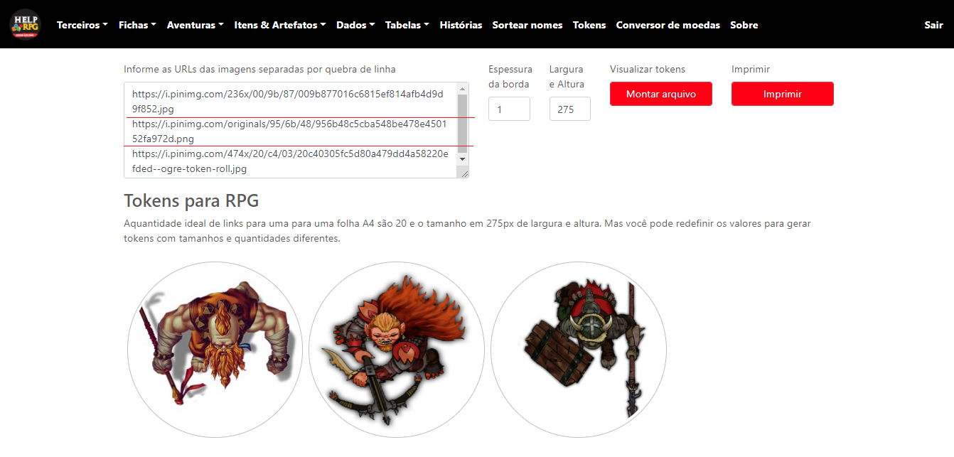 Gerador de Tokens para RPG | Help RPG