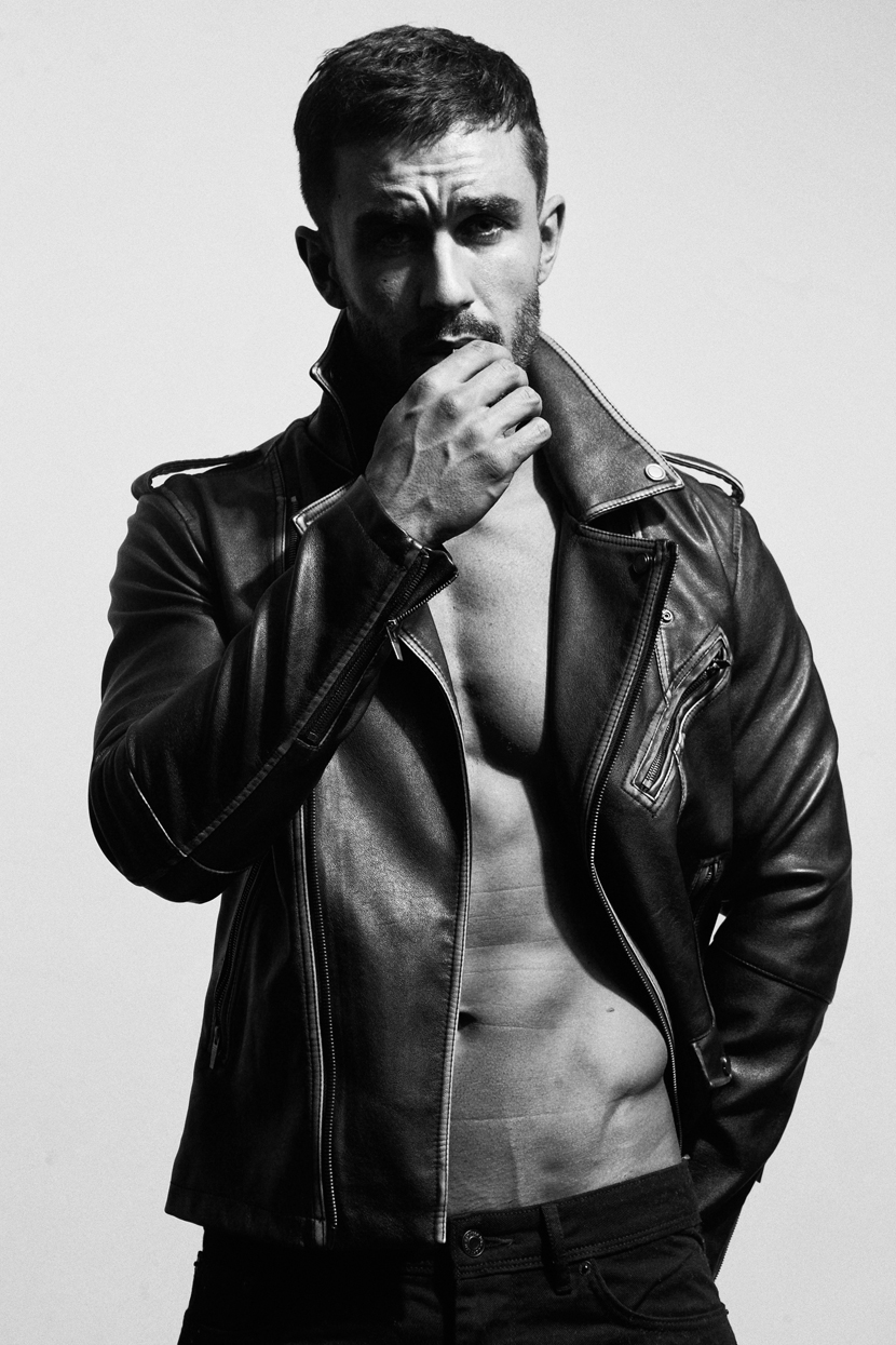 Alex Cann shirtless leather jacket