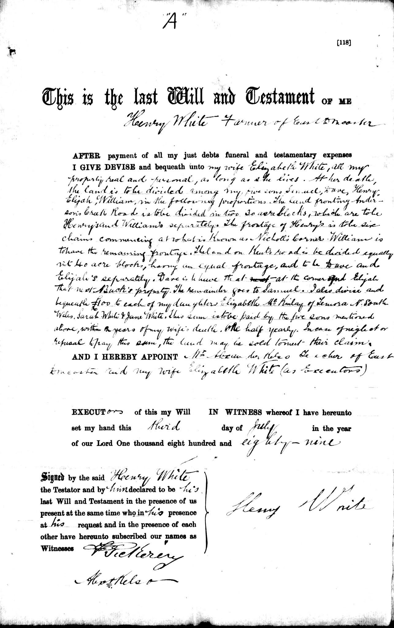 Doncaster Templestowe Historical Society: Henry White - Last Will ...