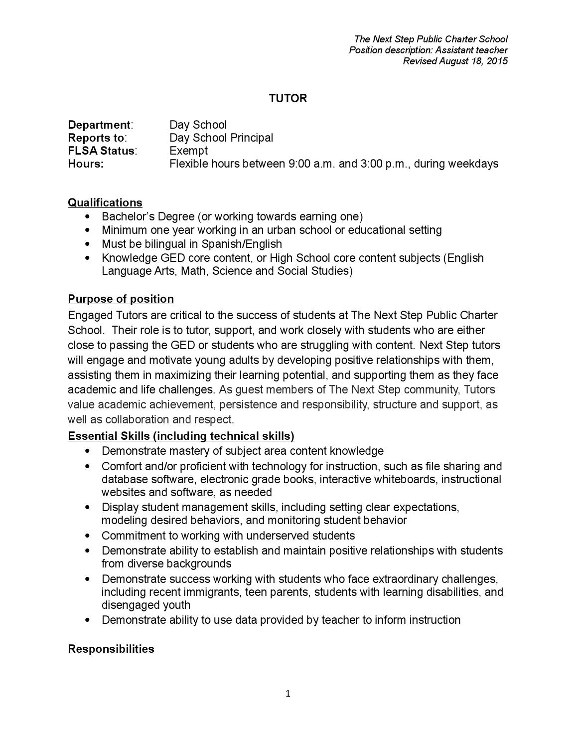 Tutor Responsibilities ~ Resume Letter