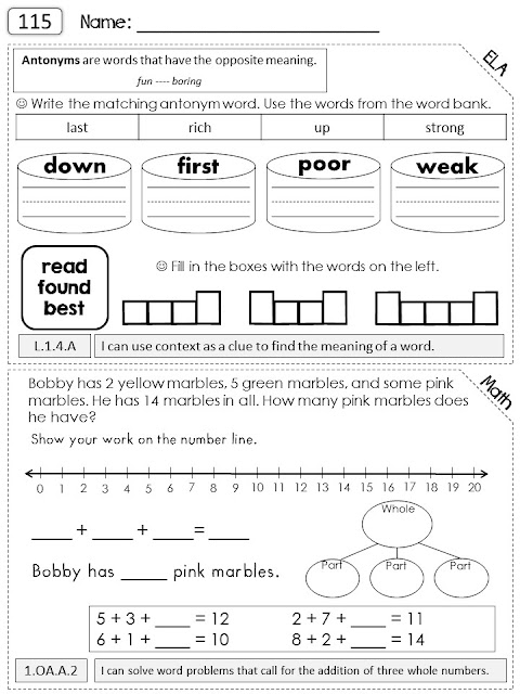 1st Grade Homework for the Whole Year - Tiny Teaching Shack