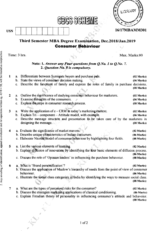 Visvesvaraya Technological University MBA (CBCS) Third Semester 16 ...