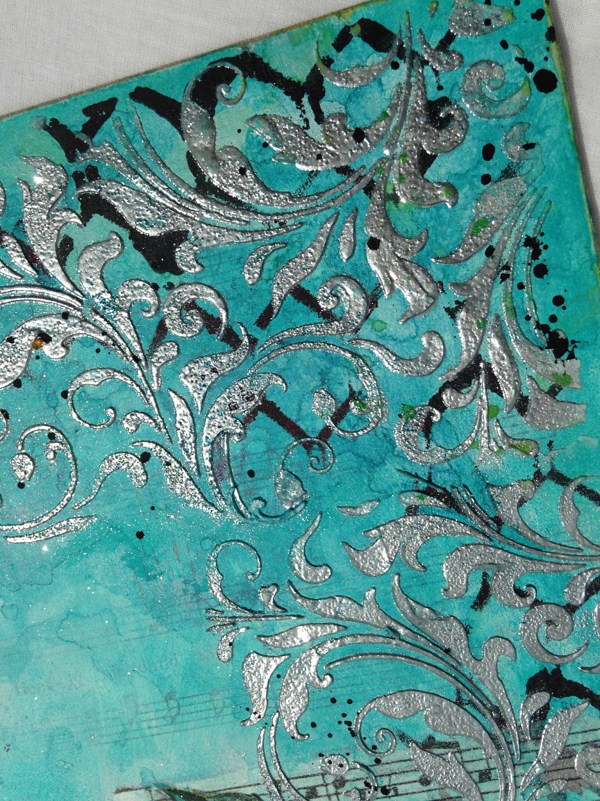 sarascloset: Turquoise and Silver Mixed Media Journal Page Spread