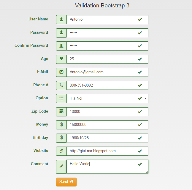 Validator Bootstrap 3 - Bắt lỗi form bằng Javascrip Bootstrap 3 ~ Thế Giới Giải Mã