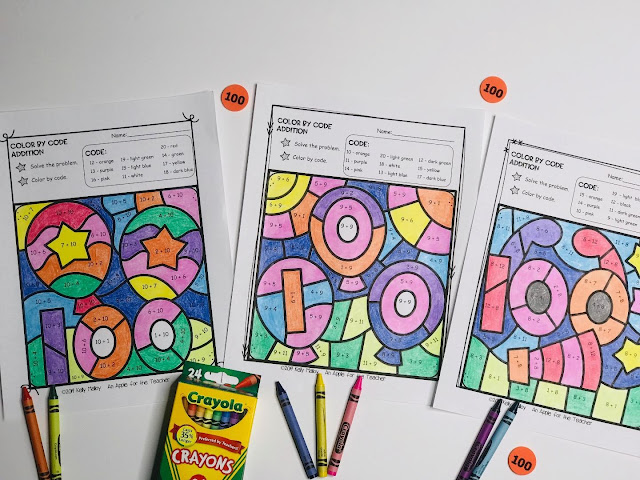 An Apple For The Teacher: 100th Day of School Color By Number